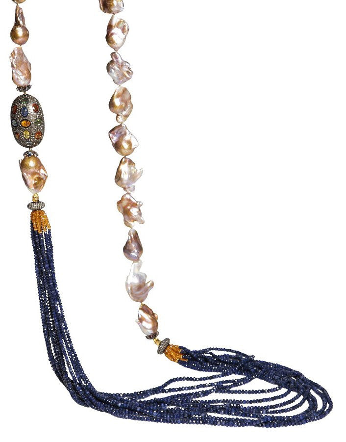 Necklace Diamonds, Baroque Pearl, Ruby, Multi-Color Sapphires – DIDAJ