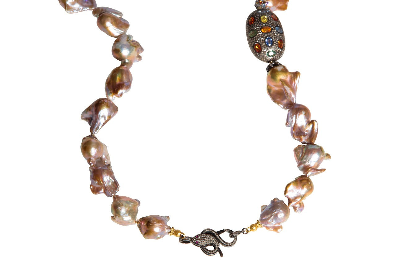 Necklace Diamonds, Baroque Pearl, Ruby, Multi-Color Sapphires – DIDAJ